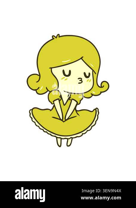 changing color animation of freehand drawn design of cute kawaii girl ...