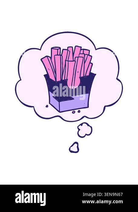 jiggle motion animation of cartoon fries with thought bubble in comic ...