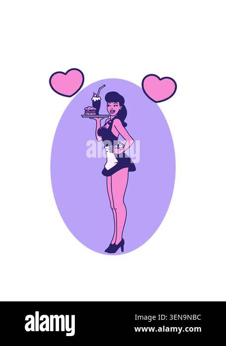spinning hearts animation of tattoo in traditional style of a pinup ...