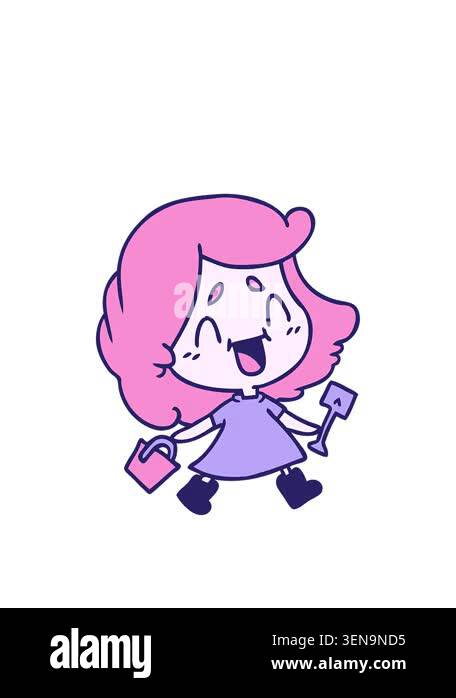 stretching up animation of freehand drawn cartoon of cute kawaii girl ...