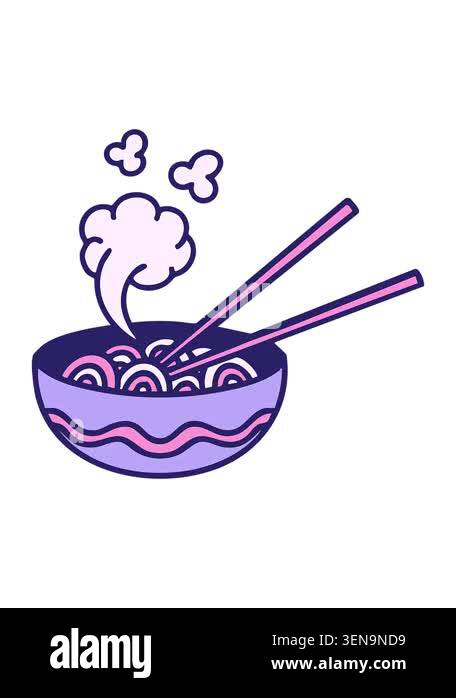 bob and pause animation of a steaming bowl of noodles with chopsticks ...