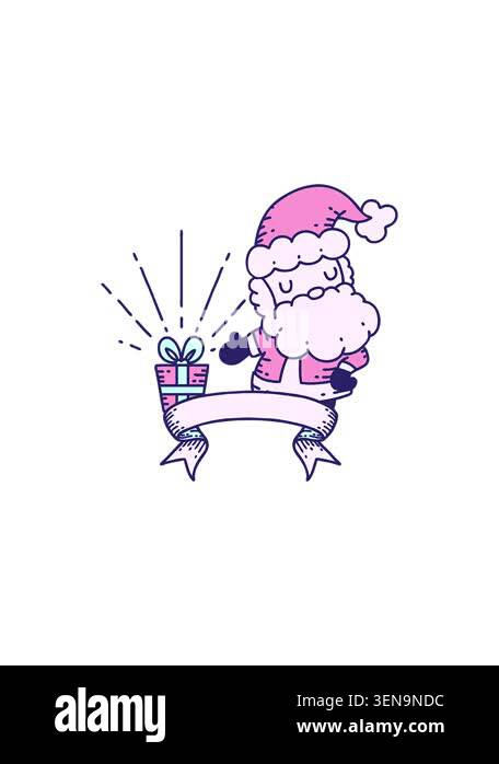 radioactive glowing animation of scroll banner with tattoo style santa ...