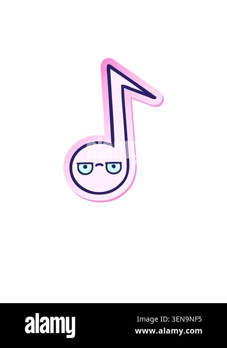 rise and float animation of sticker of a cute cartoon musical note ...