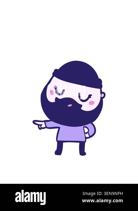 stretching up animation of cute cartoon man with beard Stock Video ...