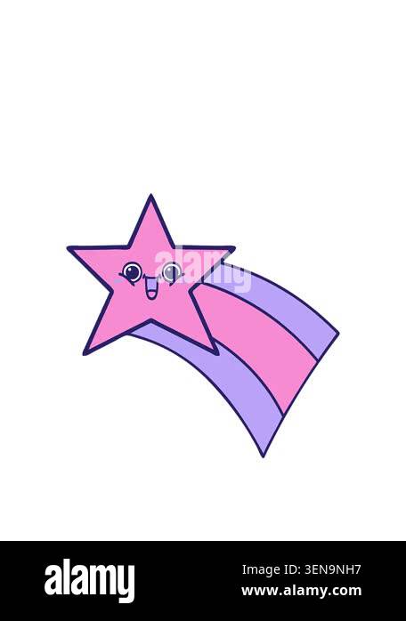 stretching up animation of a cute cartoon of a shooting rainbow star ...