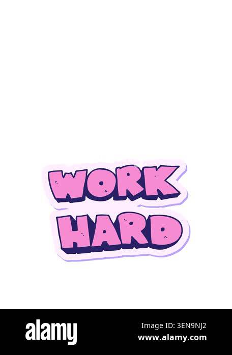 stretching up animation of sticker of a cartoon work hard symbol Stock ...