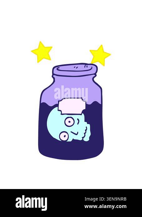 spinning stars animation of hand drawn doodle style cartoon head in jar ...