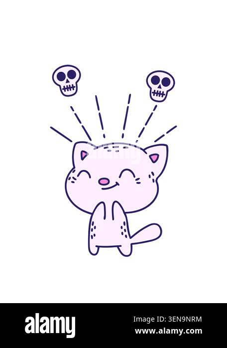 spinning skulls animation of tattoo style happy cat Stock Video Footage ...
