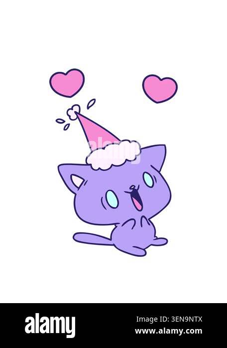 spinning hearts animation of hand drawn christmas design of kawaii cat ...