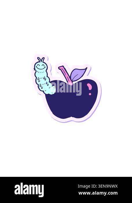 flashy sales animation of sticker of a cartoon apple with bug Stock ...