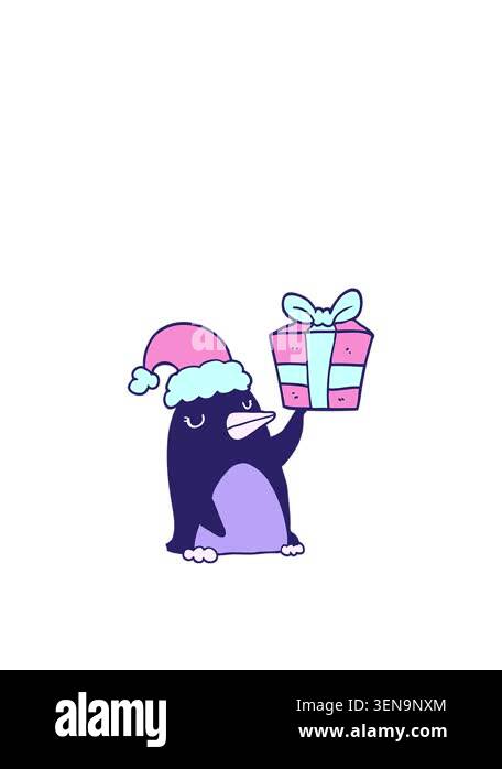 jumping motion animation of cartoon penguin with christmas present ...
