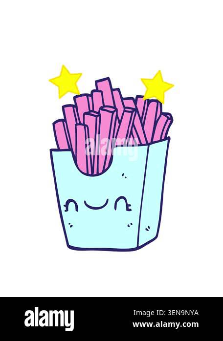 spinning stars animation of cartoon fries in box Stock Video Footage ...