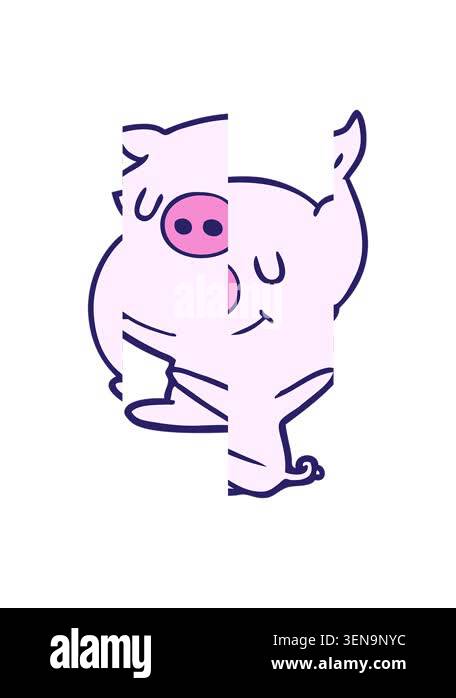 splitting motion animation of smiling cartoon pig Stock Video Footage ...