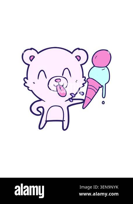 popping motion animation of cartoon bear with ice cream Stock Video ...