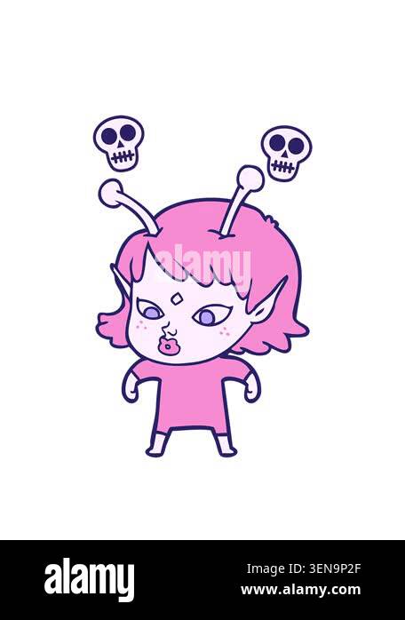 spinning skulls animation of pretty cartoon alien girl Stock Video ...
