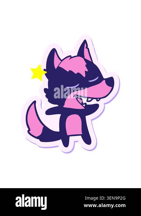 twinkling stars effect animation of sticker of a cartoon wolf laughing ...