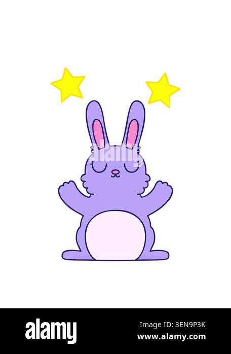spinning stars animation of hand drawn cartoon rabbit Stock Video ...