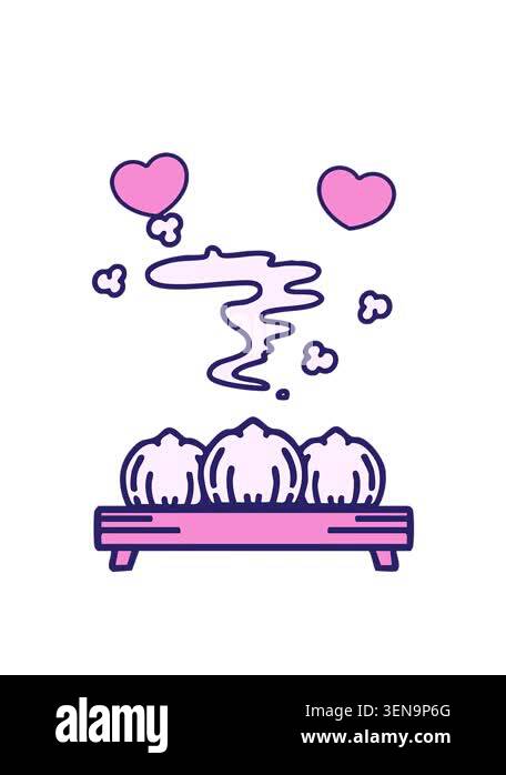 spinning hearts animation of a traditional japanese dumplings on wooden ...
