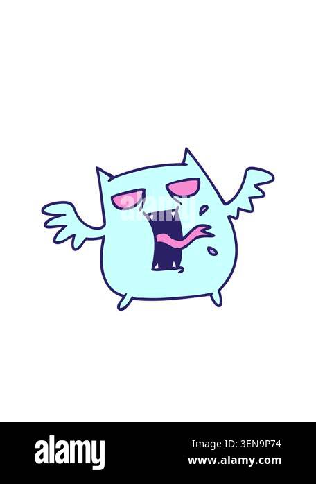 blinking radial lines animation of freehand drawn cartoon of cute scary ...