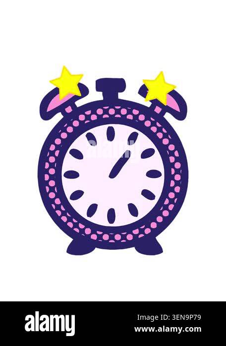 spinning stars animation of comic book style cartoon of a alarm clock ...