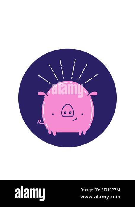 blinking radial lines animation of icon of a tattoo style pig character ...