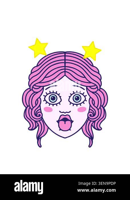 spinning stars animation of tattoo in traditional style of female face ...