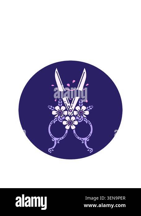 stretching up animation of iconic tattoo style image of barber scissors ...