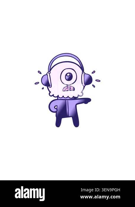 flashy sales animation of cartoon cyclops alien spaceman listening to ...