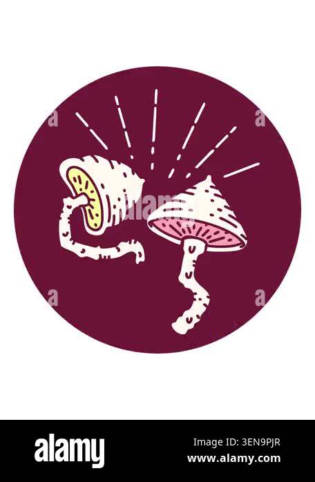 pixelize effect animation of icon of a tattoo style mushrooms in bright ...