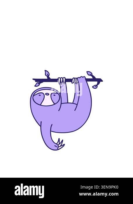 stretching up animation of cartoon of cute sloth hanging from a branch ...