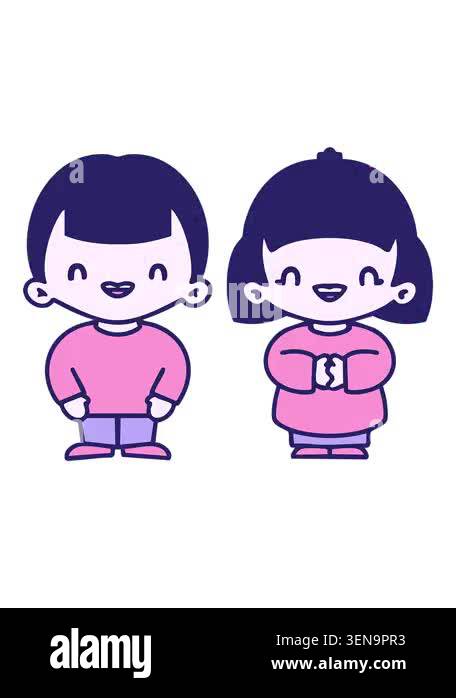 pixelize effect animation of a happy japanese couple standing together ...