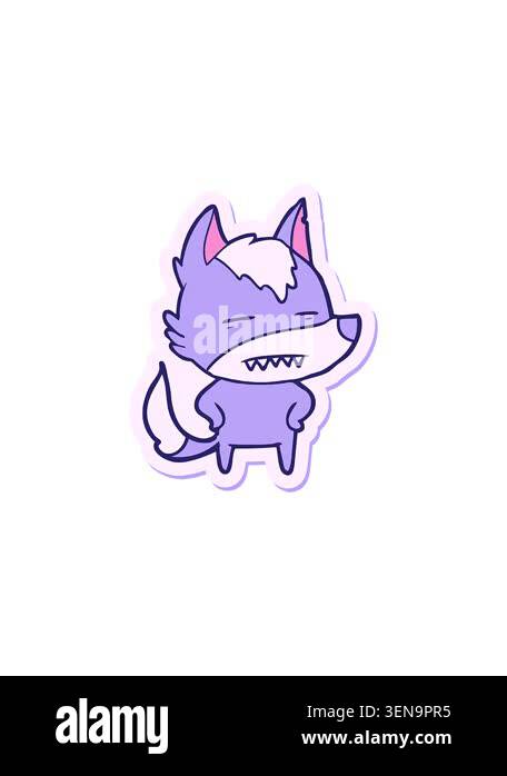 radioactive glowing animation of sticker of a cartoon wolf showing ...