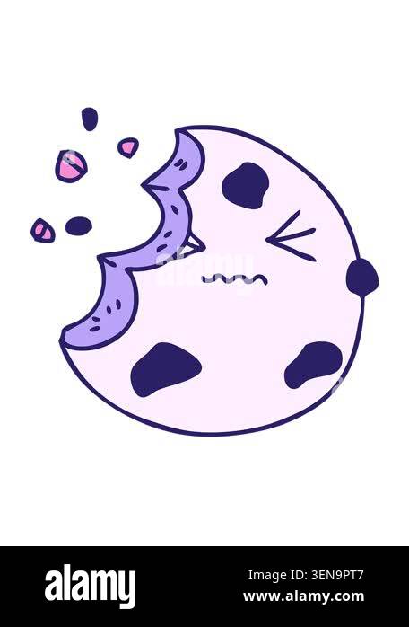 vibrating motion animation of hand drawn quirky cartoon munched cookie ...