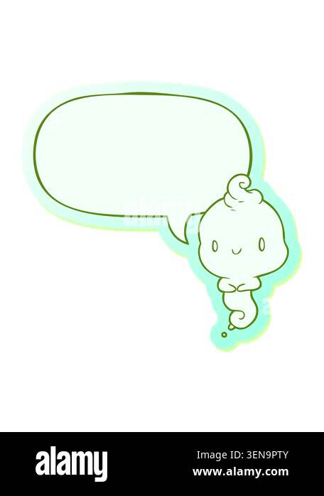 vibrating motion animation of cute cartoon ghost with speech bubble ...