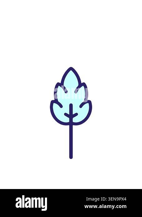 Vertical video showing simple animated icon of a light blue leaf on a ...