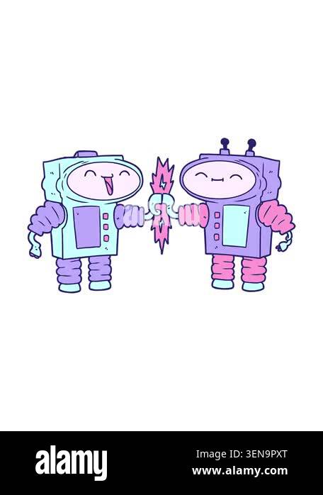 pixelize effect animation of cartoon robots connecting Stock Video ...