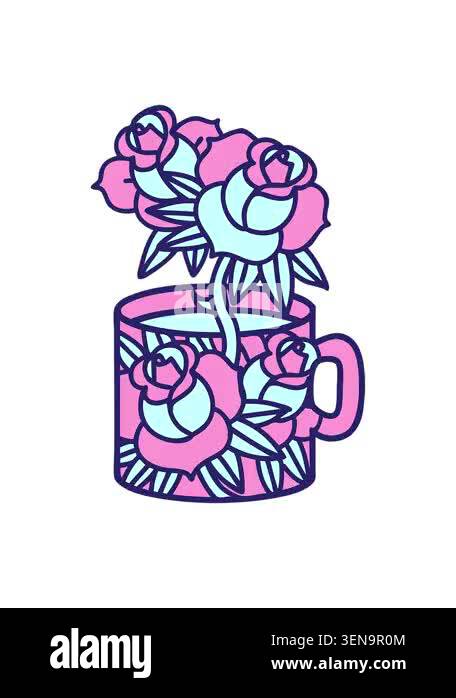pixelize effect animation of a tattoo in traditional style of a cup and ...