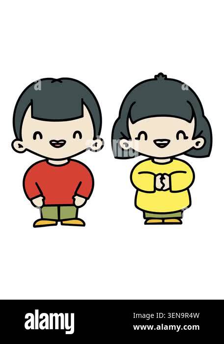 jiggle motion animation of happy japanese couple standing together ...