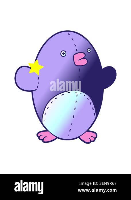 twinkling stars effect animation of cartoon stuffed toy penguin Stock ...