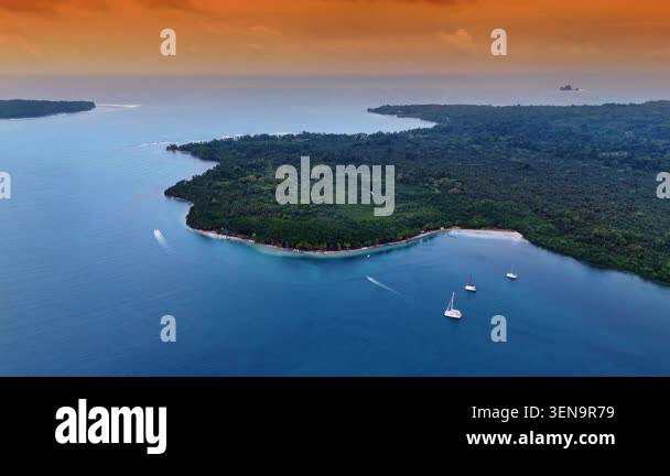 Aerial Sunset View Forested Island with Catamarans Bocas del Toro ...