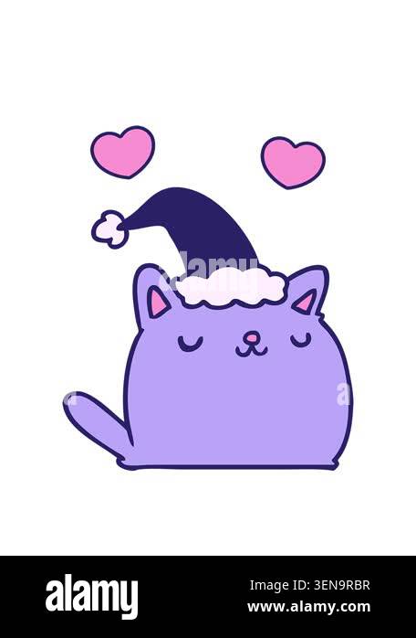 spinning hearts animation of christmas cartoon of kawaii cat Stock ...