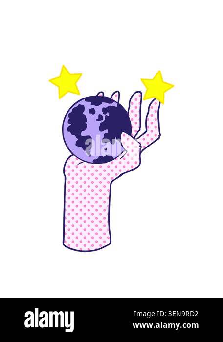 spinning stars animation of cartoon hand holding whole earth Stock ...