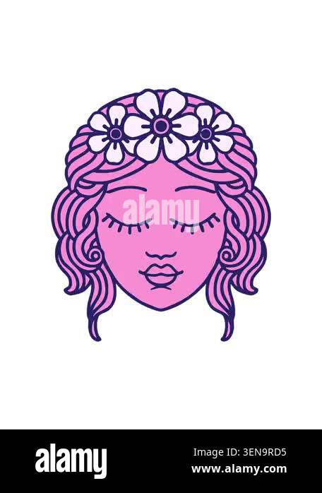 spinning motion animation of tattoo in traditional style of female face ...