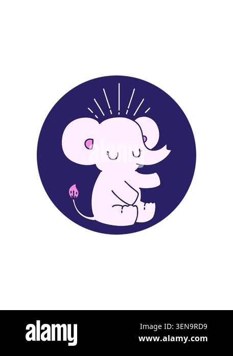 Vertical video showing cute animated pink elephant sitting and blinking ...