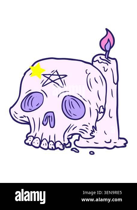 twinkling stars effect animation of cartoon spooky skull and candle ...