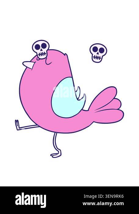 spinning skulls animation of fun cartoon of a bird character Stock ...