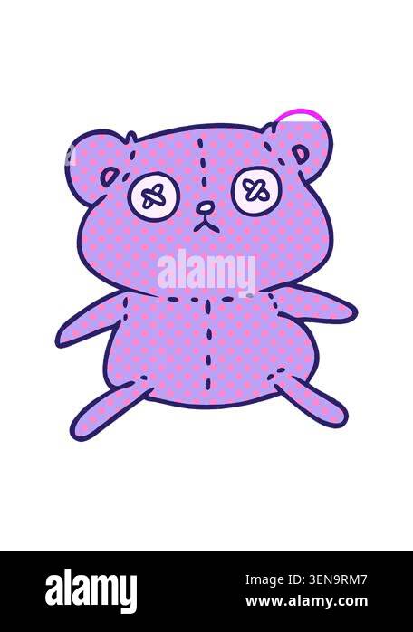 Vertical video showing a cute cartoon teddy bear with button eyes and ...