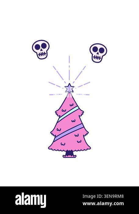 spinning skulls animation of a traditional tattoo style christmas tree ...