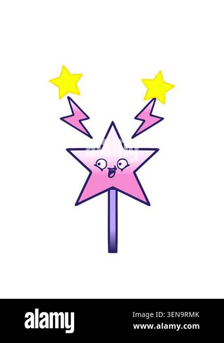spinning stars animation of gradient shaded cartoon of a magic wand ...