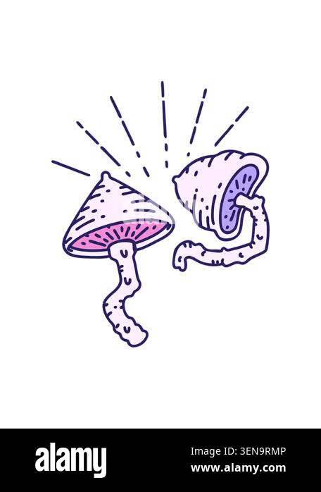 Vertical video showing psychedelic mushrooms with radiating lines ...